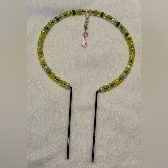 Handmade | Accents | Hoopy Loopy Green Yellow Beaded Garden Stake ...